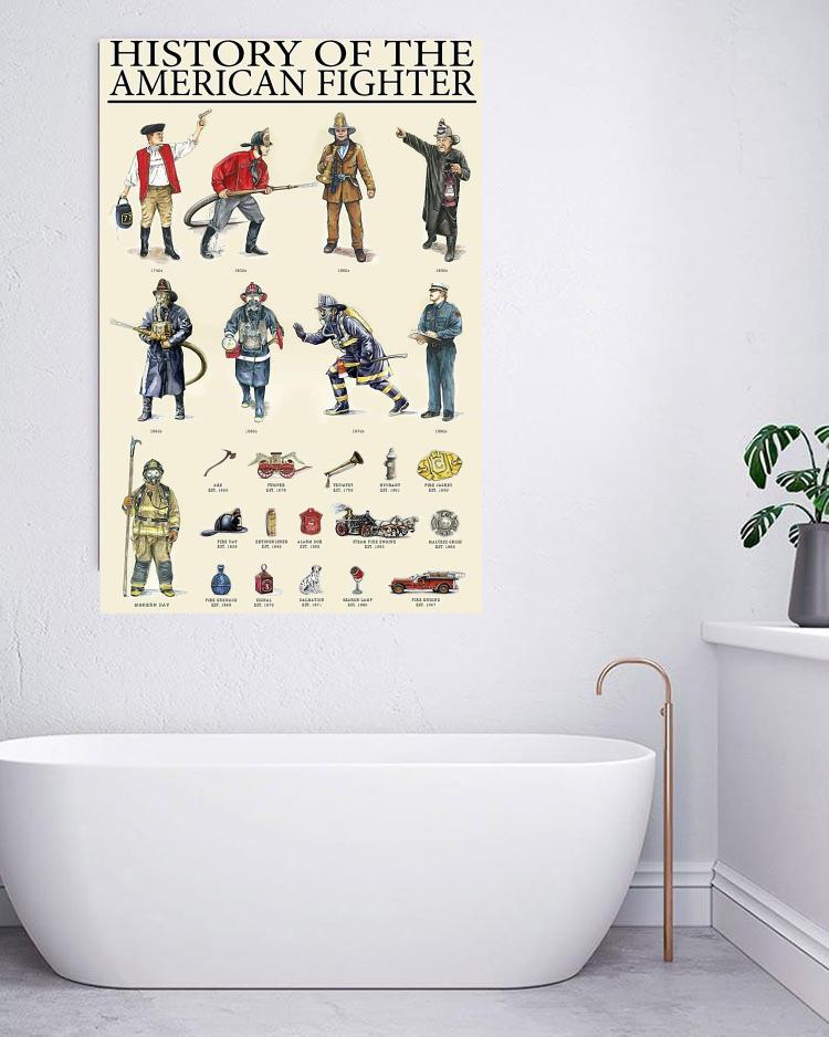 History of the american firefighter poster canvas, wall art, home decor