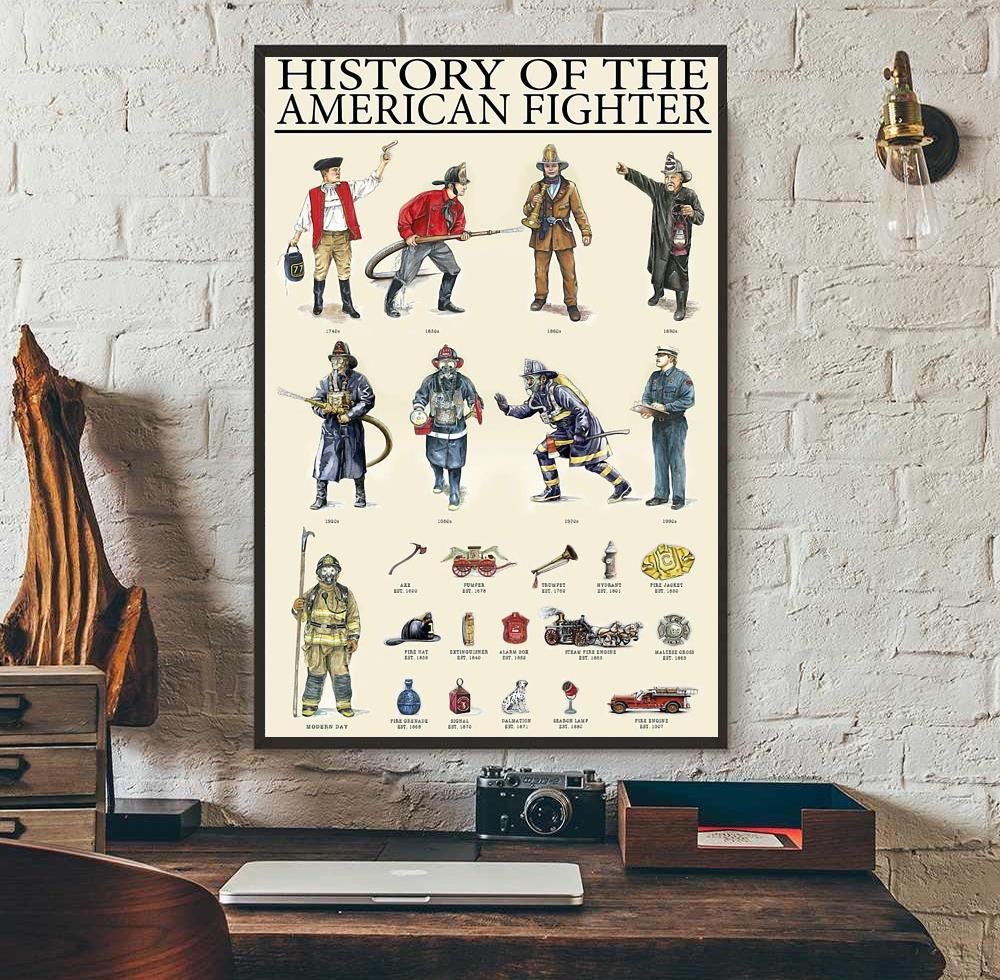 History of the american firefighter poster canvas, wall art, home decor